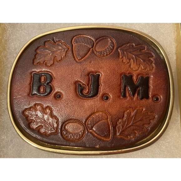 Accessories | Vintage Metal Belt Buckle Leather Brass Bjm Hand Tooled ...